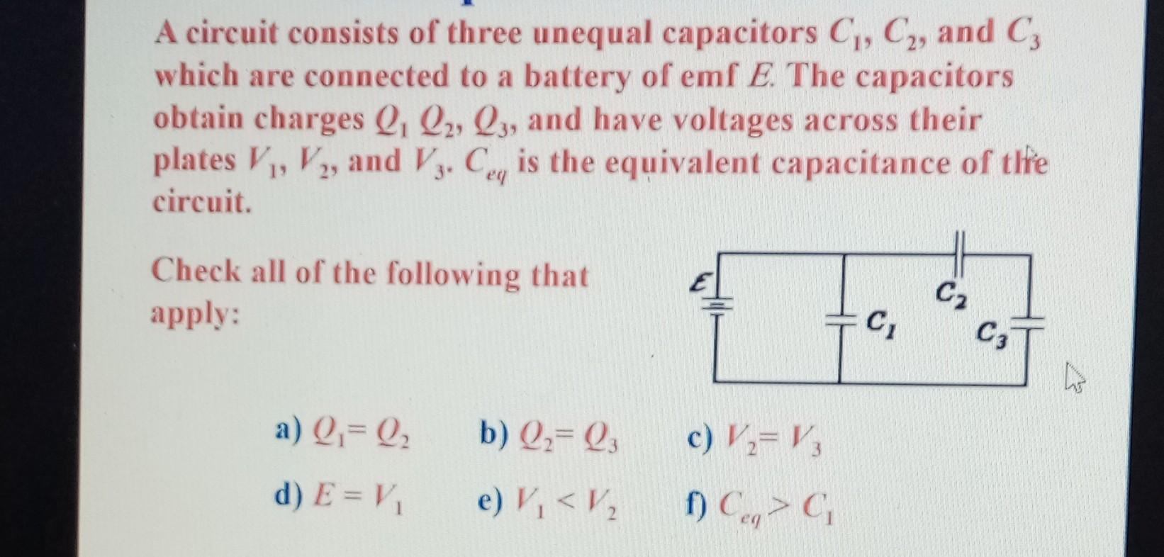 A circuit consists of three unequal capacitors C1,C2, | Chegg.com