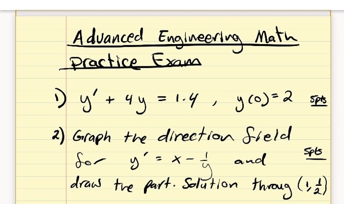 Solved Advanced Engineering Math practice Exam 1) y + 4y = | Chegg.com