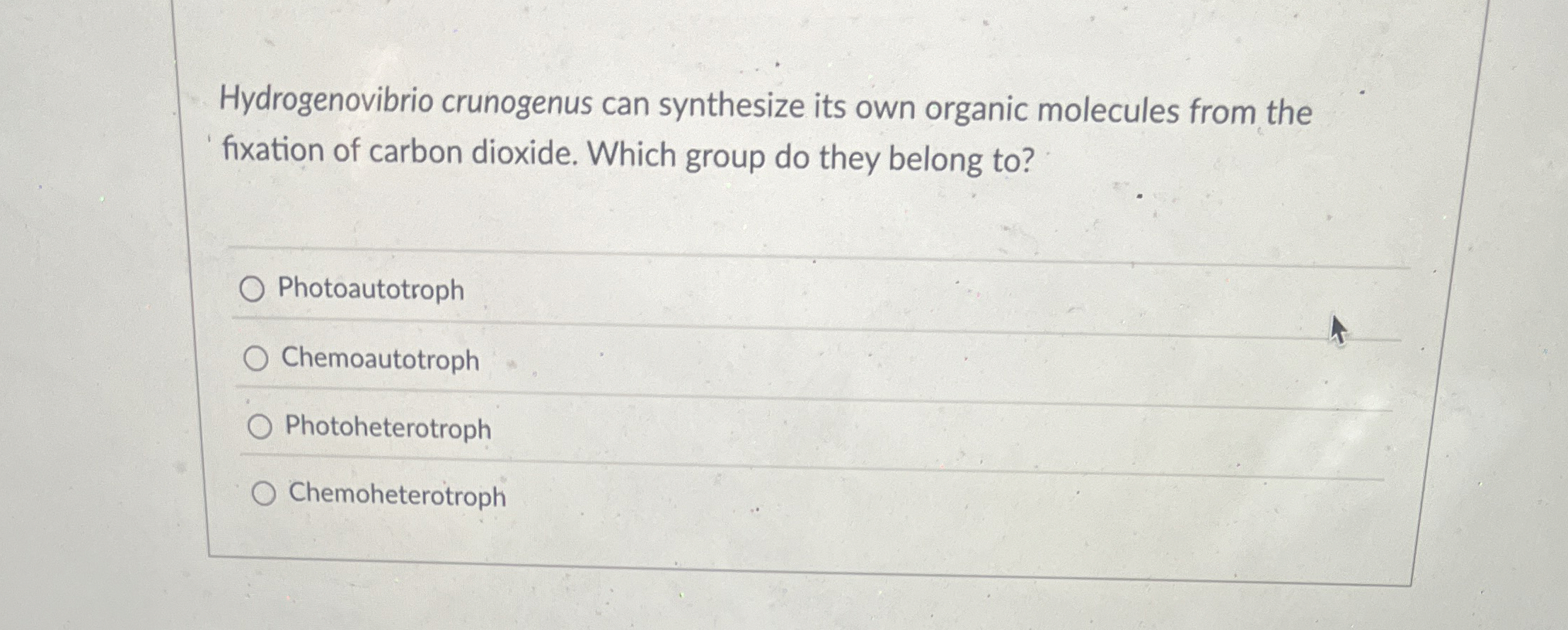 Solved Hydrogenovibrio crunogenus can synthesize its own | Chegg.com