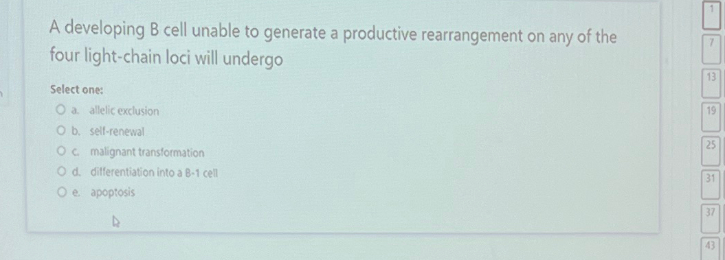 Solved A developing B cell unable to generate a productive | Chegg.com
