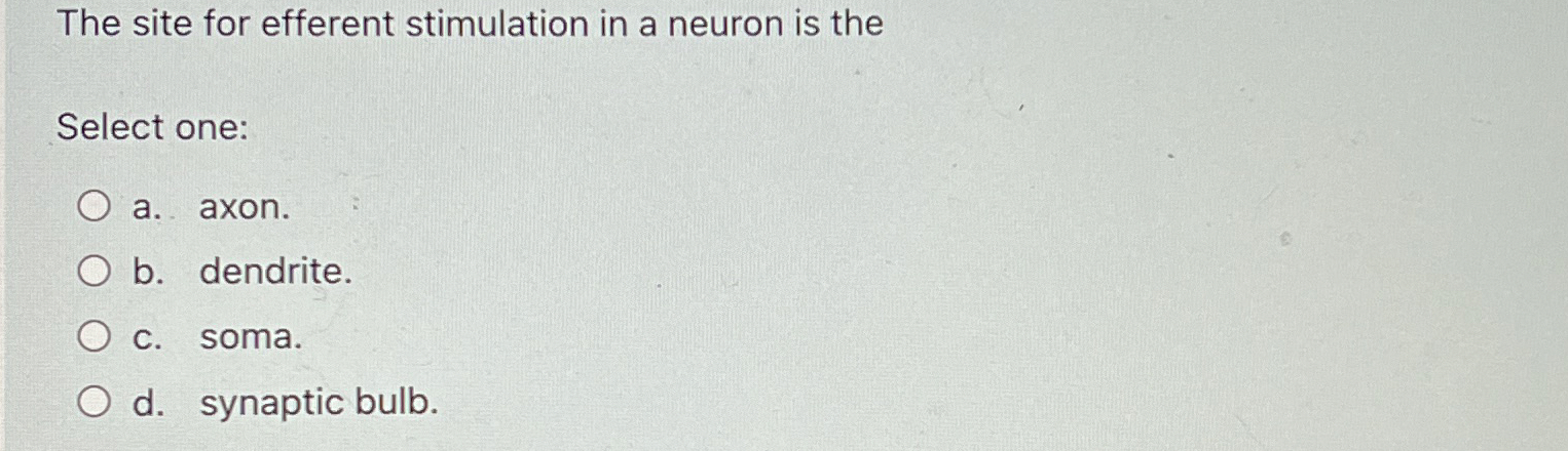 Solved The site for efferent stimulation in a neuron is | Chegg.com