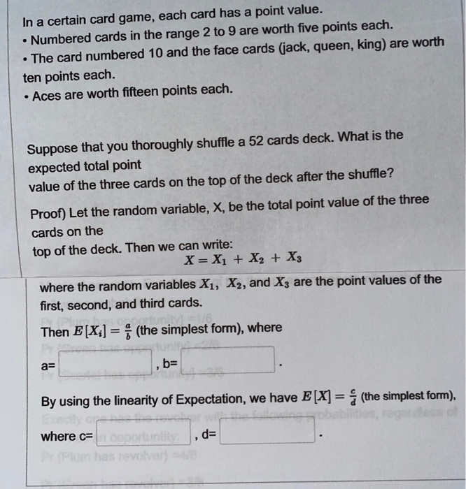 Solved . In a certain card game, each card has a point | Chegg.com