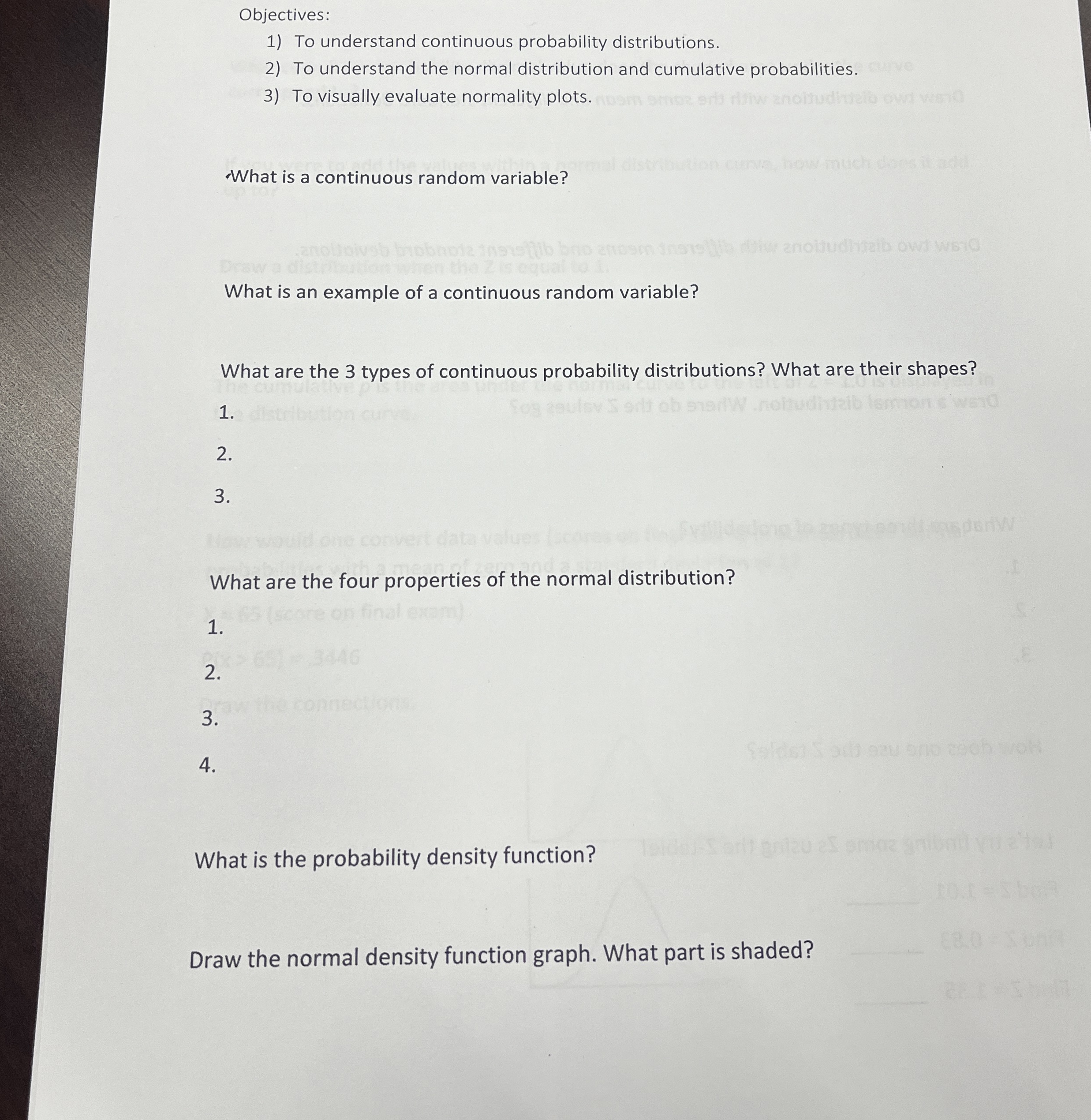 Solved Objectives:To understand continuous probability | Chegg.com