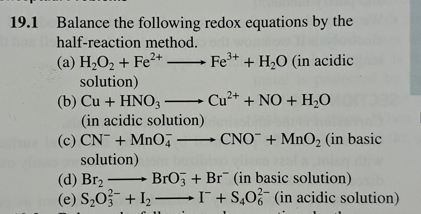 Solved Balance the following redox equations by the | Chegg.com