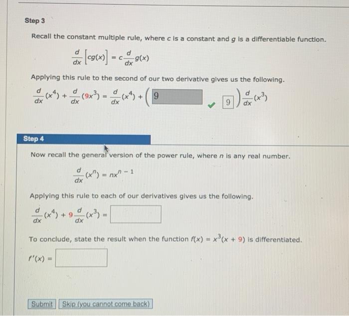 Solved Step 3 Recall the constant multiple rule, where c is | Chegg.com