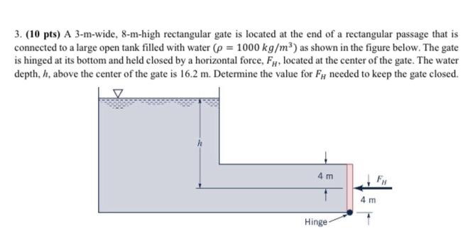 Solved 3. (10 pts) A 3-m-wide, 8-m-high rectangular gate is | Chegg.com