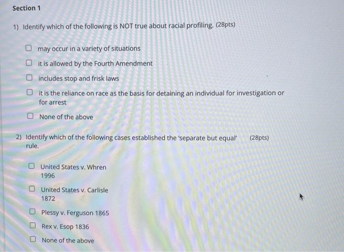 Section 1 1) Identify which of the following is NOT | Chegg.com