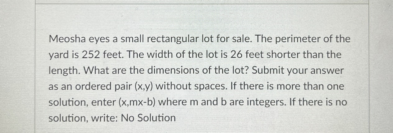 Solved Meosha eyes a small rectangular lot for sale. The | Chegg.com