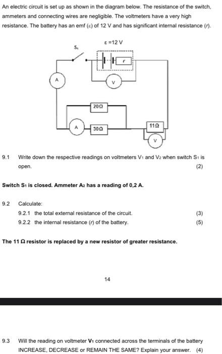 Solved An electric circuit is set up as shown in the diagram | Chegg.com