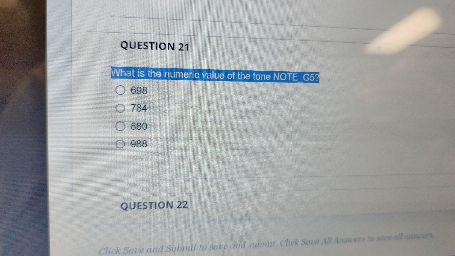 Solved What is the numeric value of the tone NOTE G5? 698 | Chegg.com