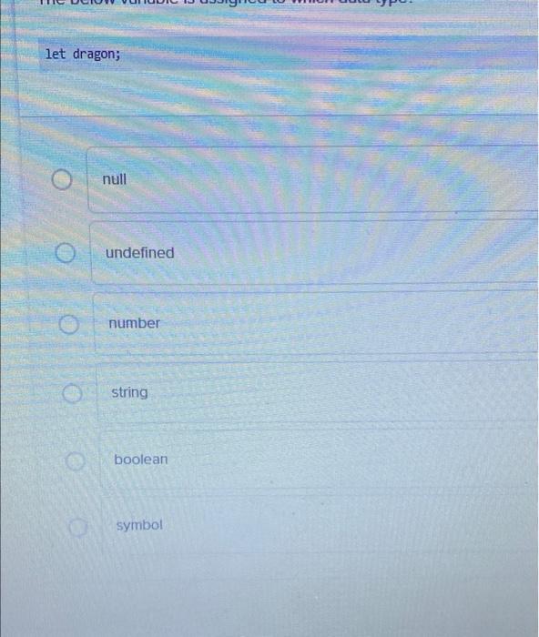 Solved let dragon; null undefined number string boolean | Chegg.com