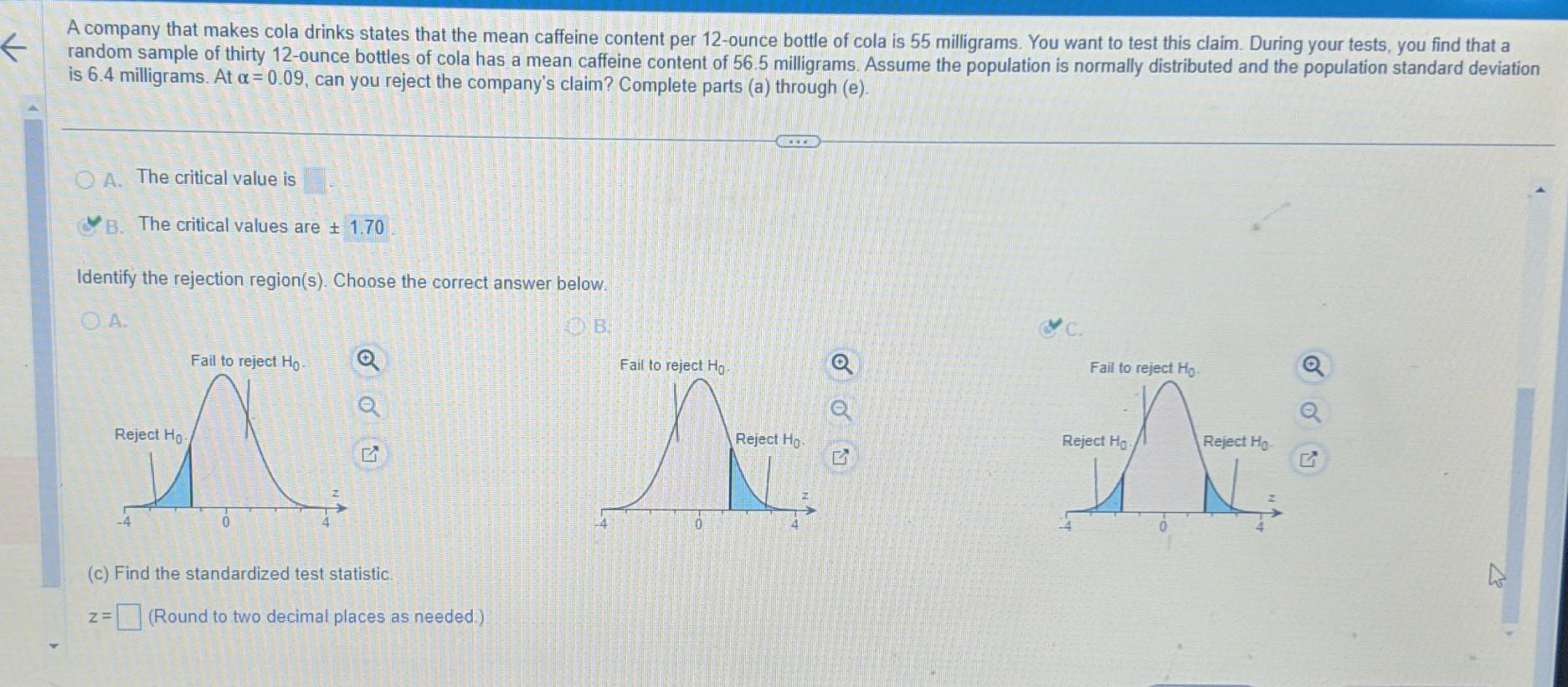 Solved A company that makes cola drinks states that the mean | Chegg.com