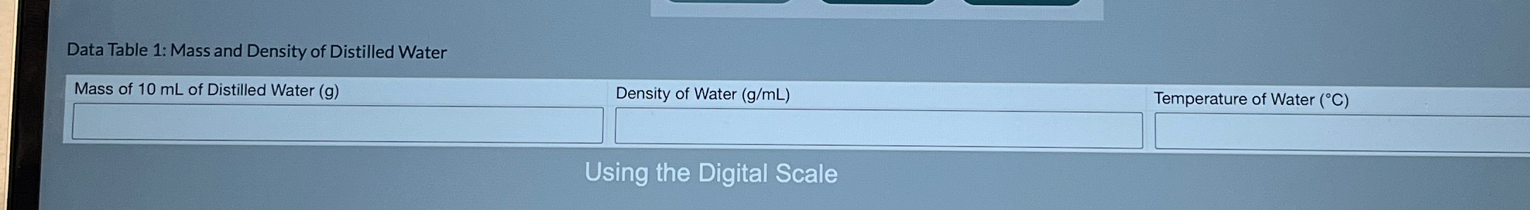 Solved Data Table 1: Mass and Density of Distilled WaterMass | Chegg.com