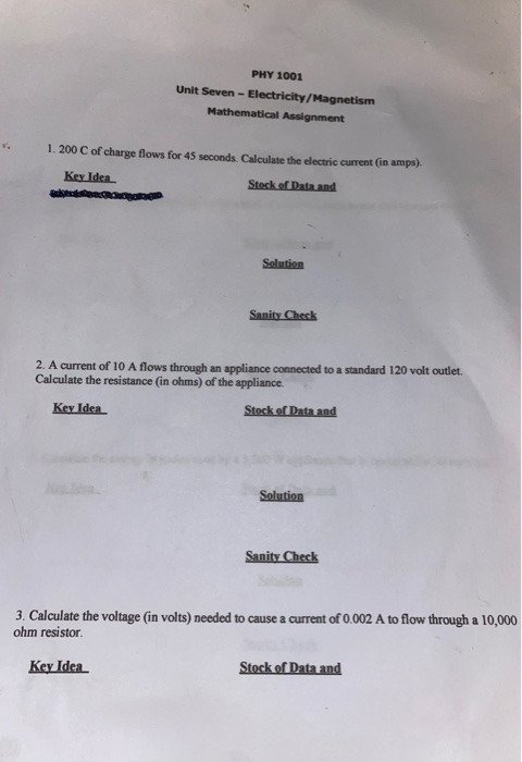 Solved PHY 1001 Unit Seven - Electricity/Magnetism | Chegg.com