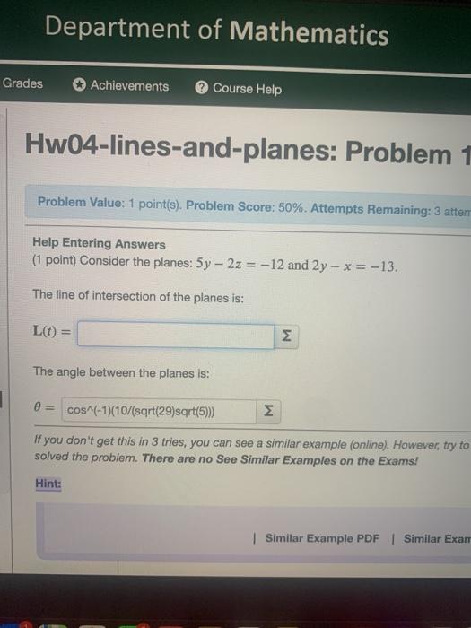 Solved Department of Mathematics Grades Achievements Course | Chegg.com