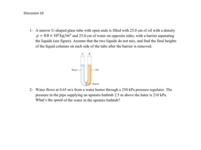 Solved 1- A narrow U-shaped glass tube with open ends is | Chegg.com