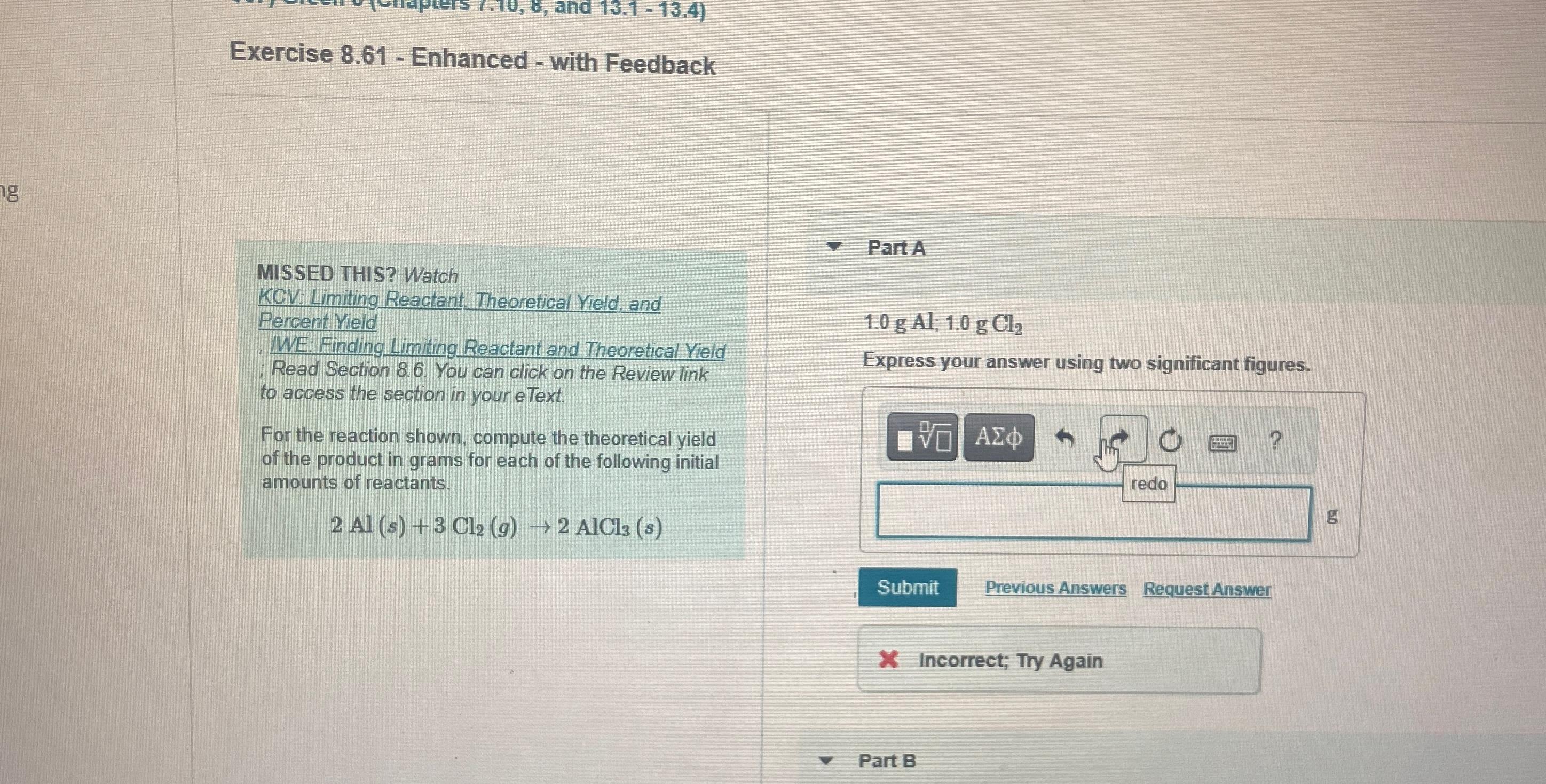 Solved Exercise 8.61 - ﻿Enhanced - ﻿with FeedbackMISSED | Chegg.com