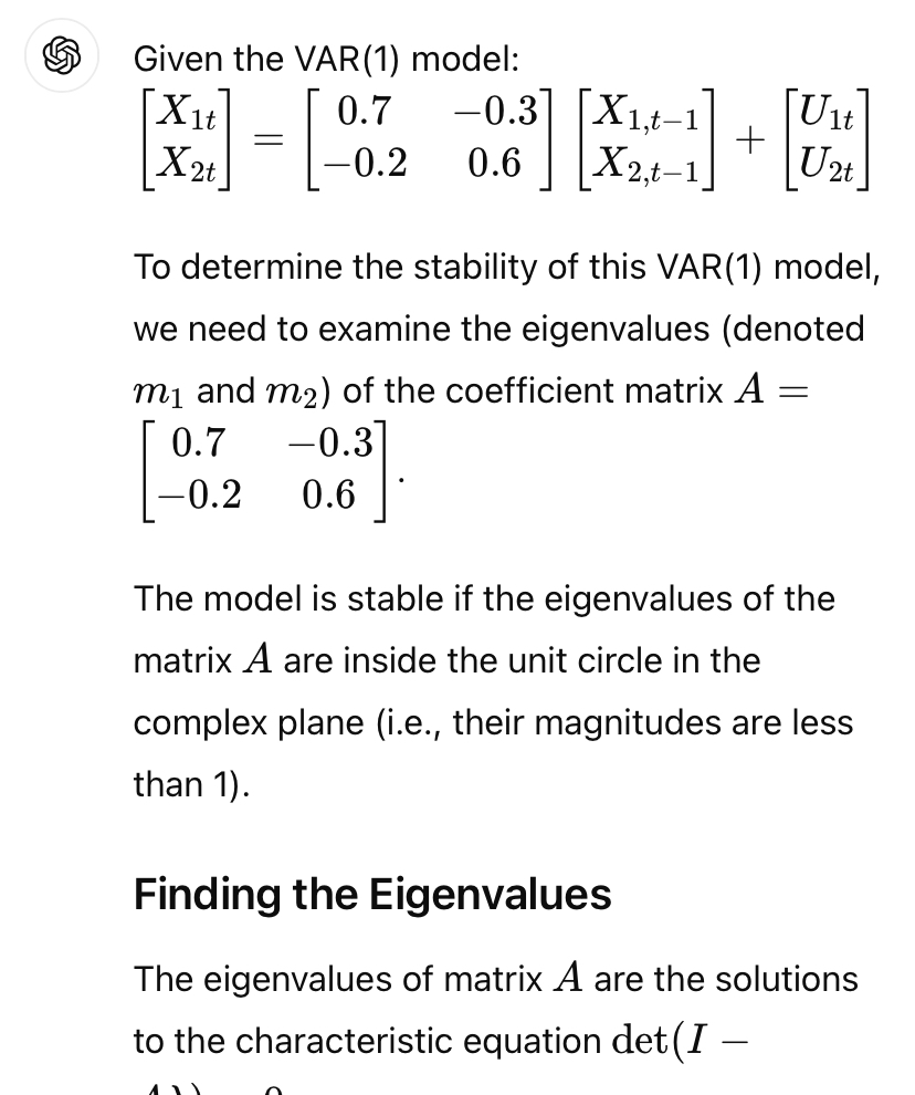 Solved Given the VAR(1) | Chegg.com