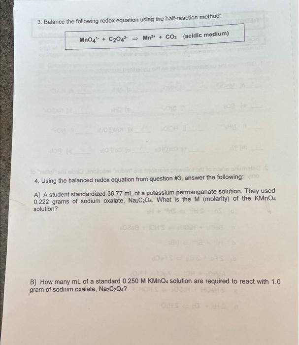 Solved 3.Balance the follwoing redox equation using the half | Chegg.com