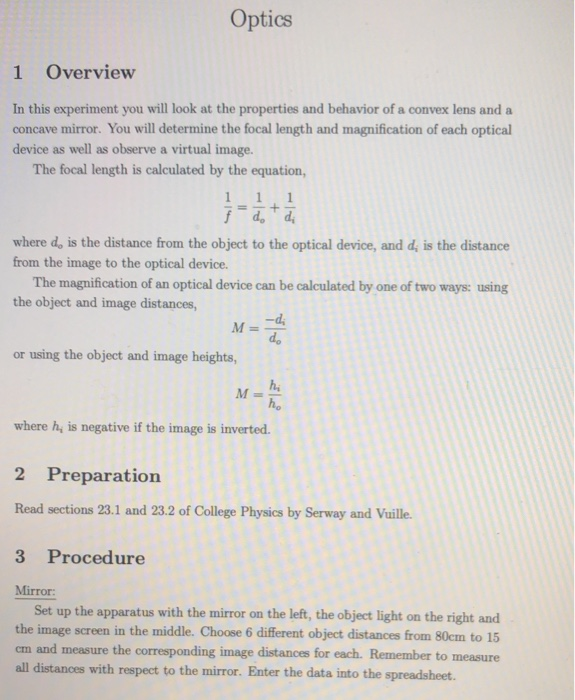 Solved Optics 1 Overview In this experiment you will look at | Chegg.com