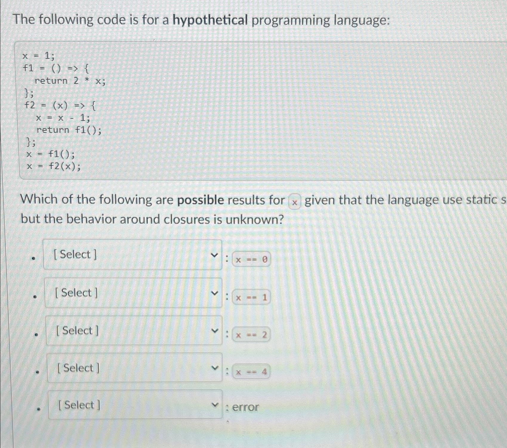 Solved The following code is for a hypothetical programming | Chegg.com