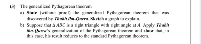 Solved (3) The generalized Pythagorean theorem a) State | Chegg.com