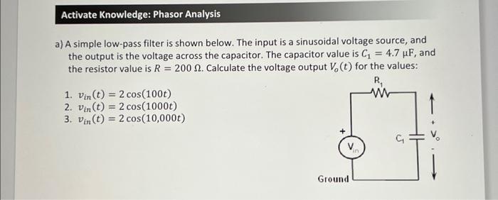 Solved a) A simple low-pass filter is shown below. The input | Chegg.com