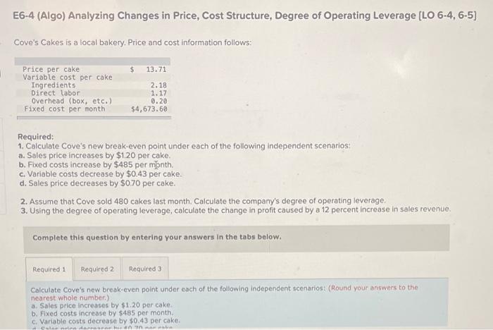 Solved E6-4 (Algo) Analyzing Changes in Price, Cost | Chegg.com