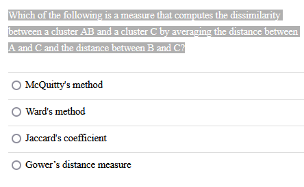Solved Which of the following is a measure that computes the | Chegg.com