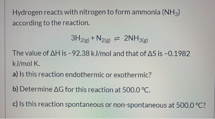 Solved Hydrogen reacts with nitrogen to form ammonia (NH3) | Chegg.com