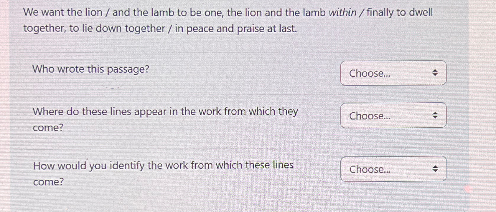 We want the lion / ﻿and the lamb to be one, the lion | Chegg.com
