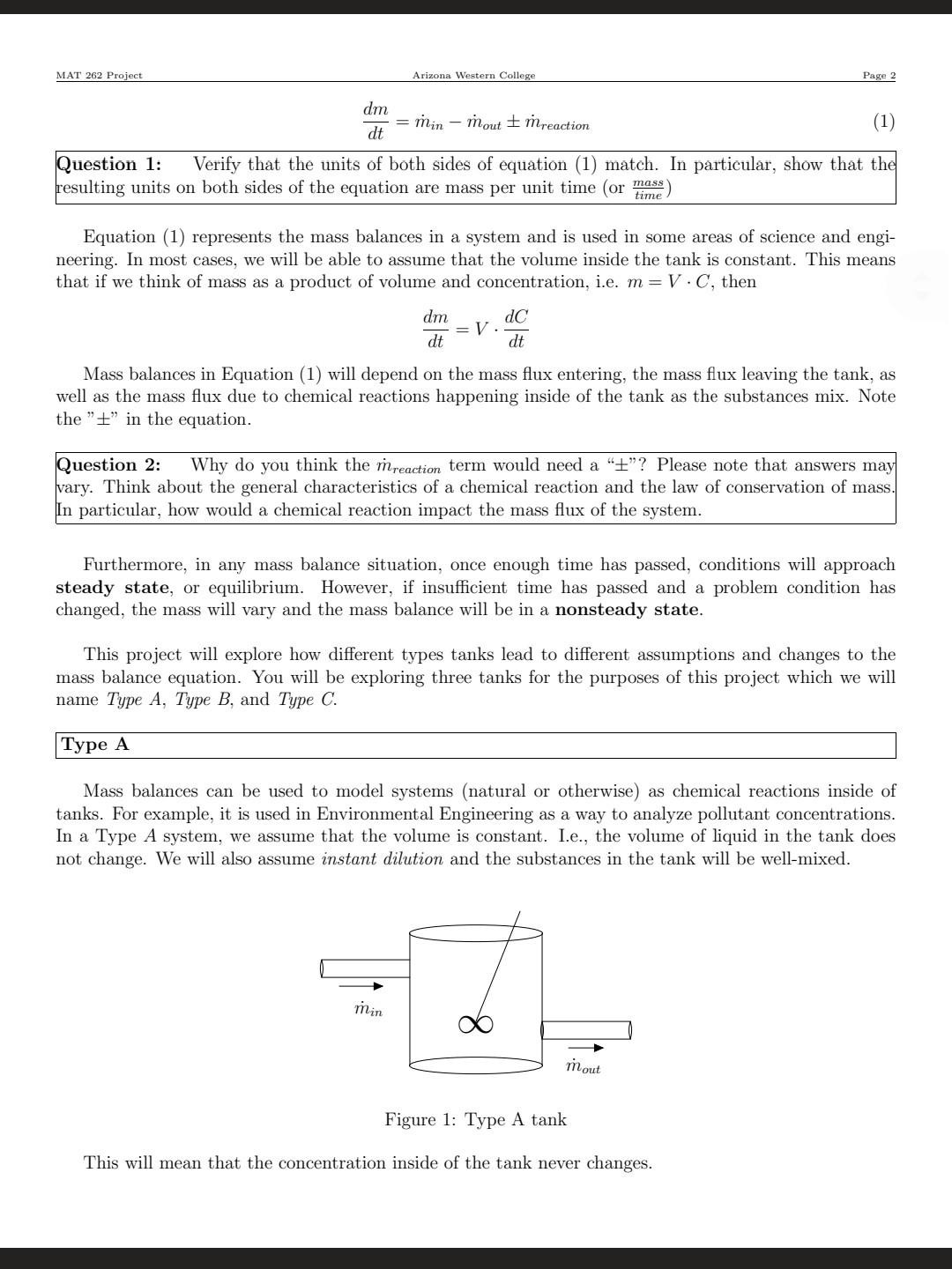 Solved MAT 262 Project Arizona Western College Page 1 MAT | Chegg.com