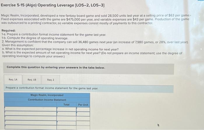 Solved Exercise 5-15 (Algo) Operating Leverage [LO5-2, | Chegg.com