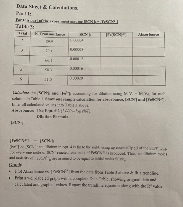 Solved Data Sheet & Calculations. Part I: For this part of | Chegg.com