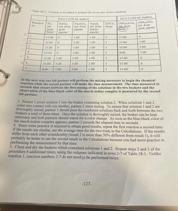 Kinetics 2 Report Sheet Name and Drawer Number | Chegg.com