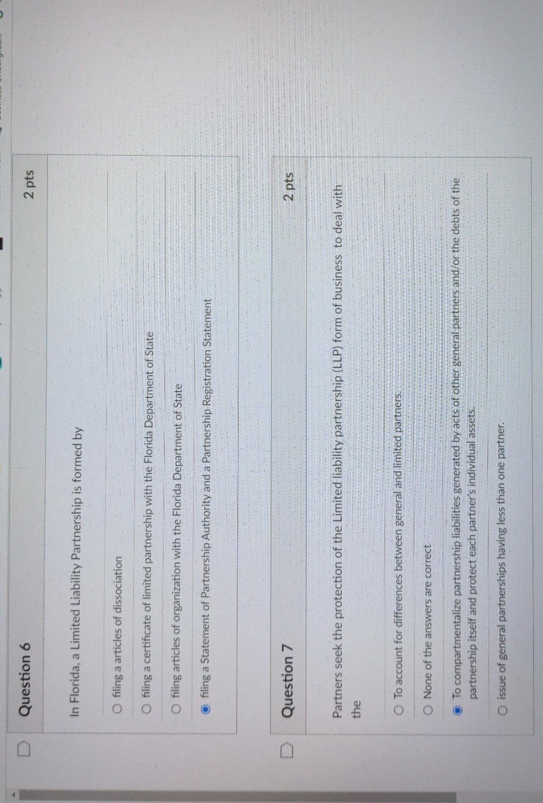 Solved Question 6 2 pts In Florida, a Limited Liability | Chegg.com