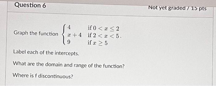 Solved Graph the function ⎩⎨⎧4x+49 if 0 | Chegg.com