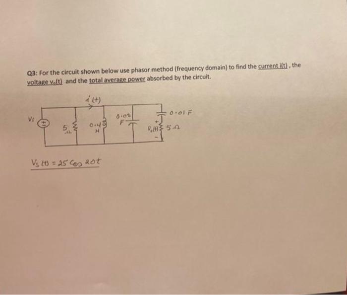 Solved Q3: For the circuit shown below use phasor method | Chegg.com
