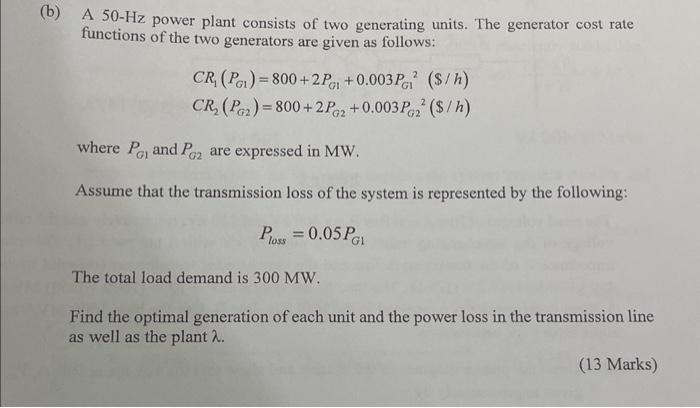 Solved A 50−Hz power plant consists of two generating units. | Chegg.com