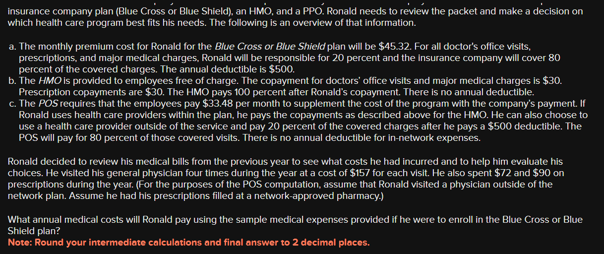 Solved insurance company plan (Blue Cross or Blue Shield), | Chegg.com