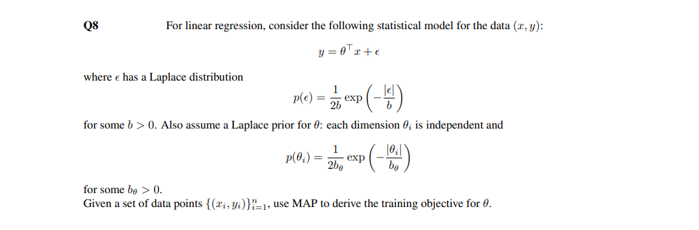 Q8For linear regression, consider the following | Chegg.com