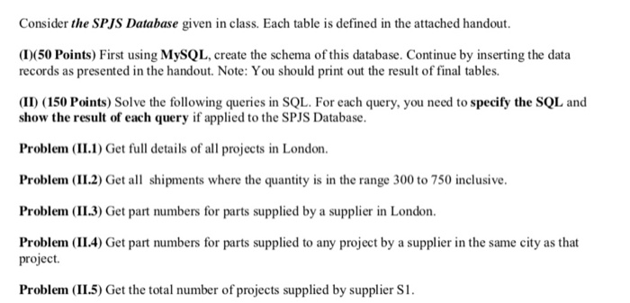 Solved Consider The Spjs Database Given In Class Each Table