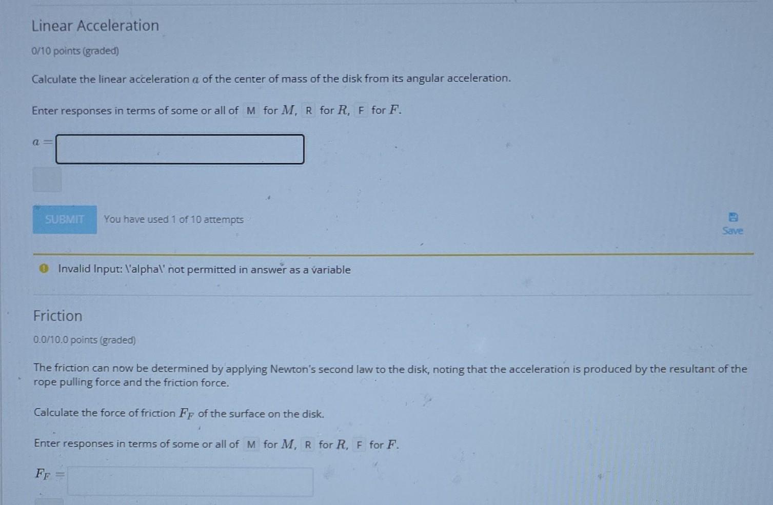 Solved Answer: tau/l 34⋅M⋅RF From the NL2R equation Iα=2RF | Chegg.com