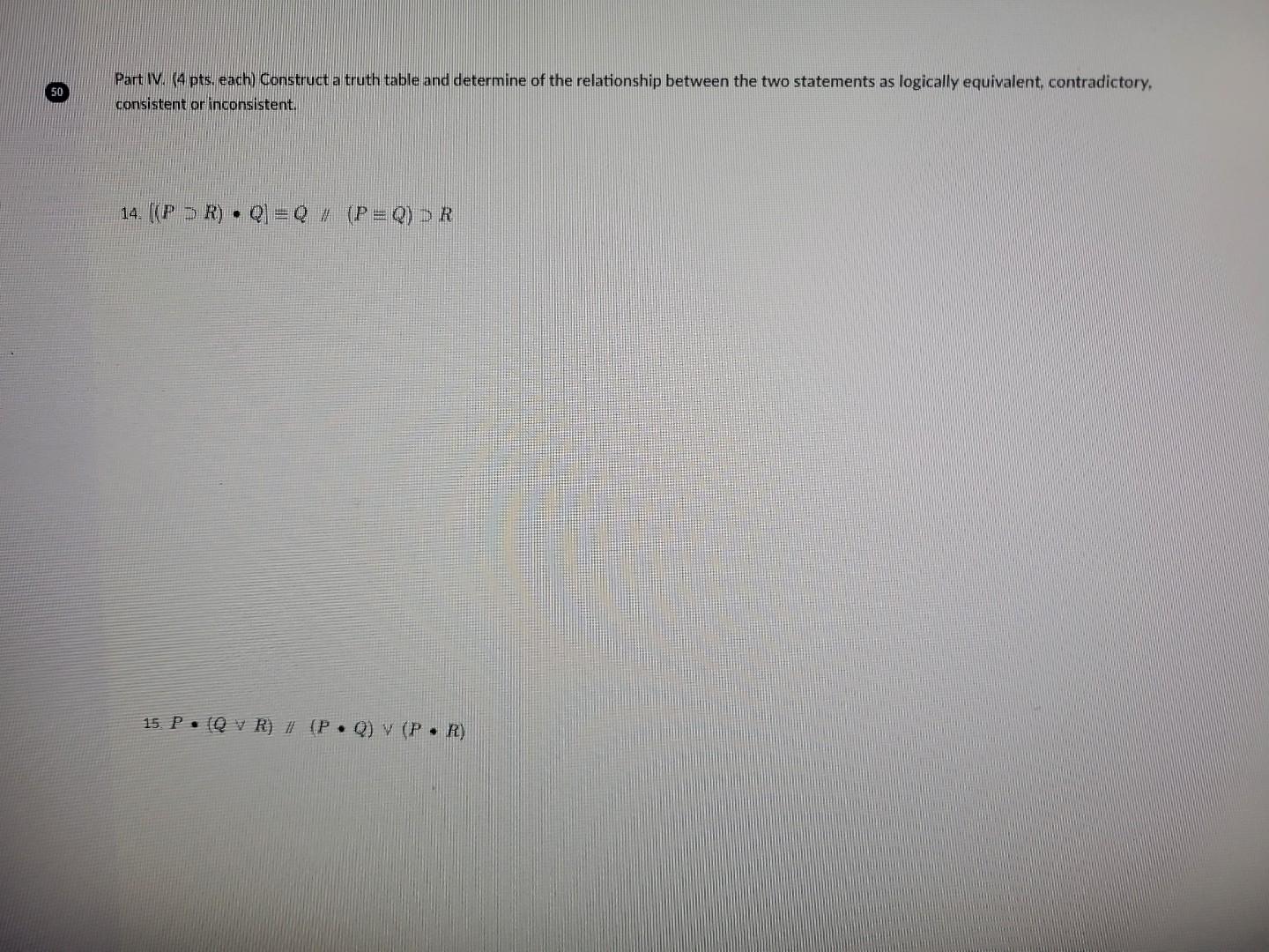 Part Iv 4 Pts Each Construct A Truth Table And