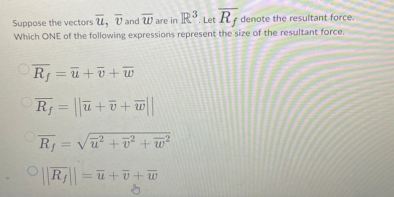Solved Suppose the vectors ?bar (u),bar (v) ﻿and ?bar (w) | Chegg.com