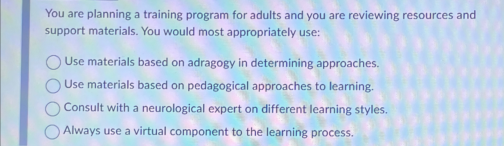 Solved You are planning a training program for adults and | Chegg.com