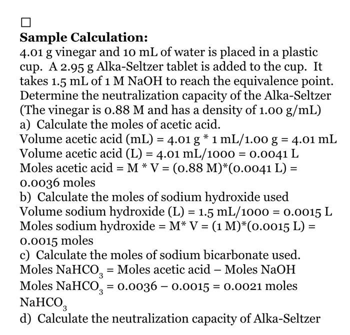 Data Table 11. Show calculation of moles acetic acid, | Chegg.com