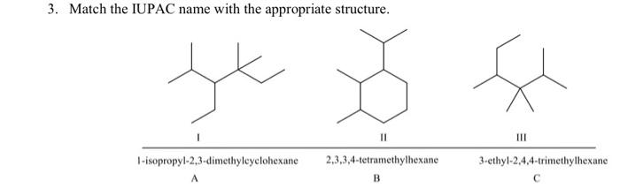Solved 3. Match the IUPAC name with the appropriate | Chegg.com