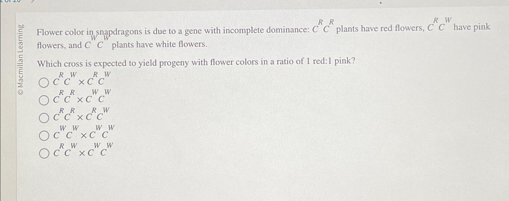 Solved Flower color in snapdragons is due to a gene with | Chegg.com