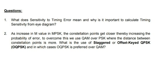 Solved Questions: 1. What does Sensitivity to Timing Error | Chegg.com